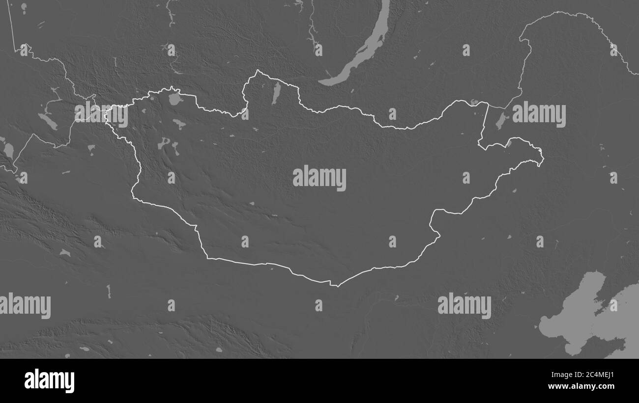 Outlined shape of the Mongolia area. Bilevel elevation map with surface ...