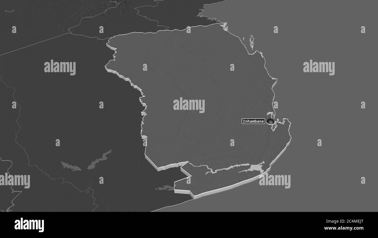 Zoom in on Inhambane (province of Mozambique) extruded. Oblique ...