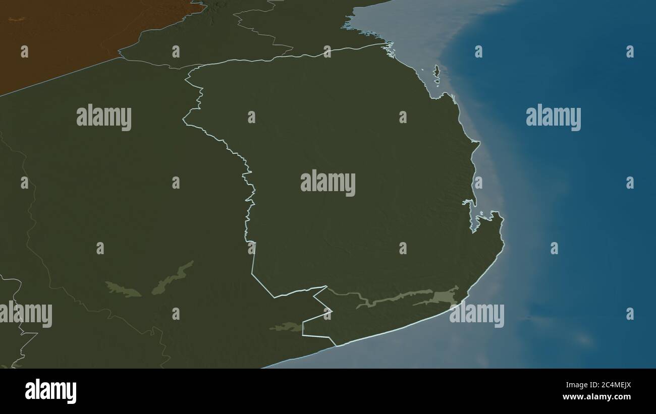 Zoom in on Inhambane (province of Mozambique) outlined. Oblique ...