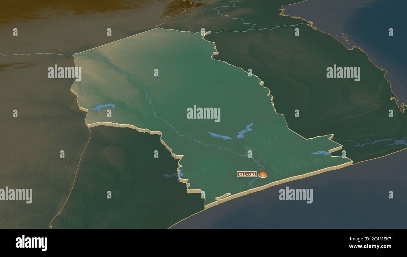 Zoom in on Gaza (province of Mozambique) extruded. Oblique perspective ...