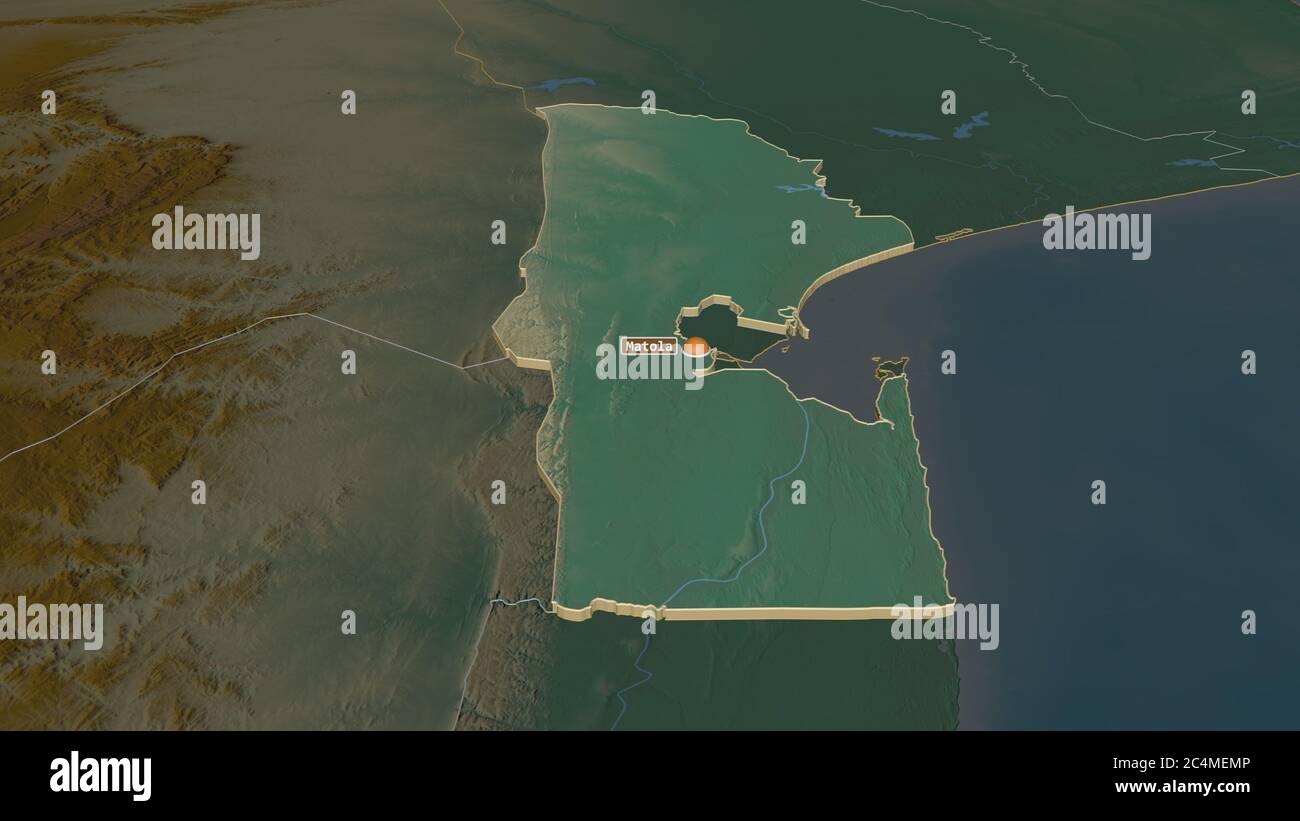 Zoom in on Maputo (province of Mozambique) extruded. Oblique ...