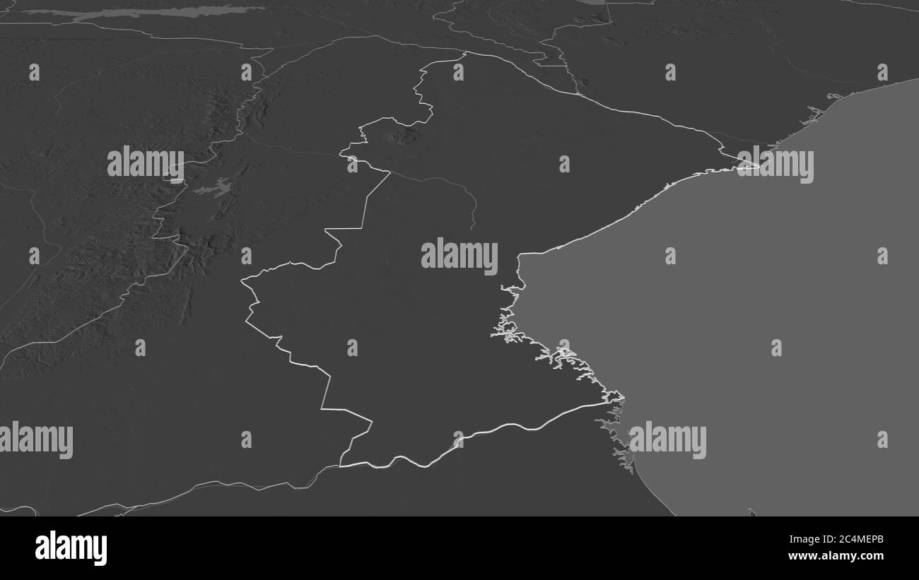 Zoom in on Sofala (province of Mozambique) outlined. Oblique ...