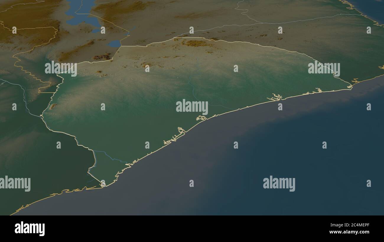 Zoom in on Zambezia (province of Mozambique) outlined. Oblique ...