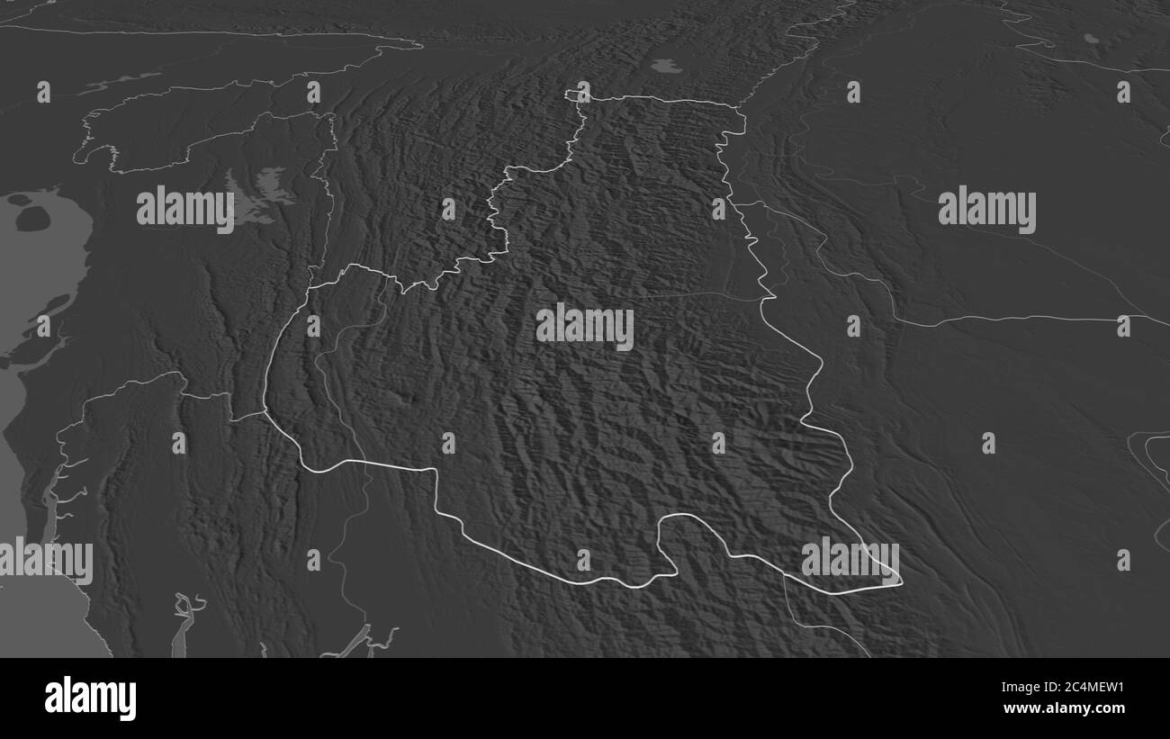 Zoom in on Chin (state of Myanmar) outlined. Oblique perspective ...