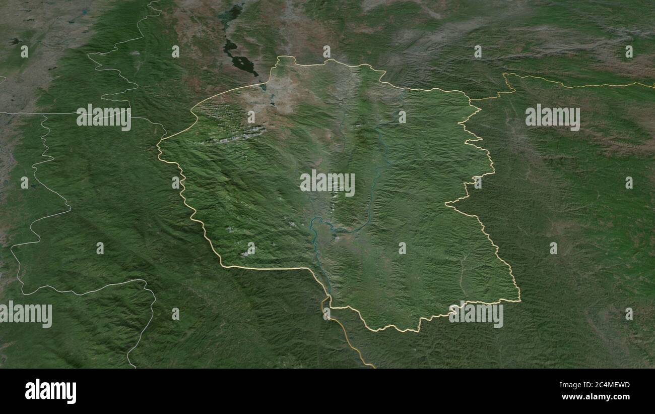 Zoom in on Kayah (state of Myanmar) outlined. Oblique perspective ...