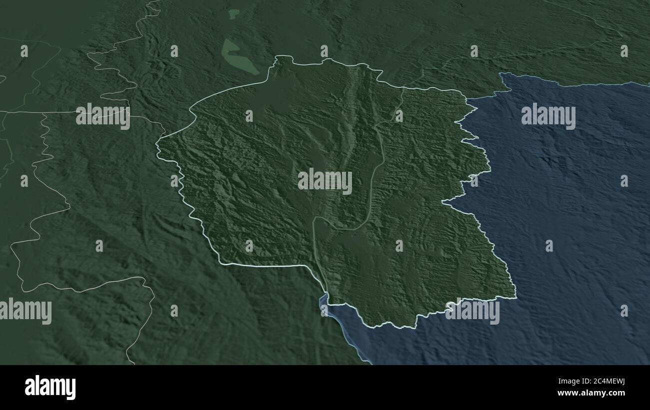 Zoom in on Kayah (state of Myanmar) outlined. Oblique perspective ...