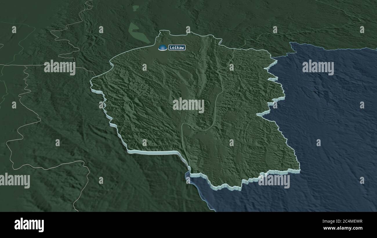 Zoom in on Kayah (state of Myanmar) extruded. Oblique perspective ...