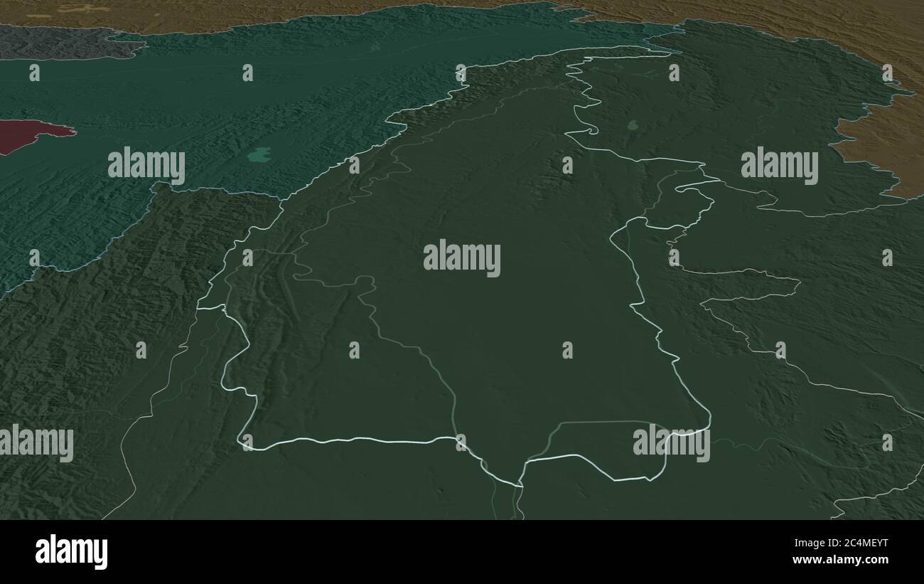 Zoom in on Sagaing (division of Myanmar) outlined. Oblique perspective ...