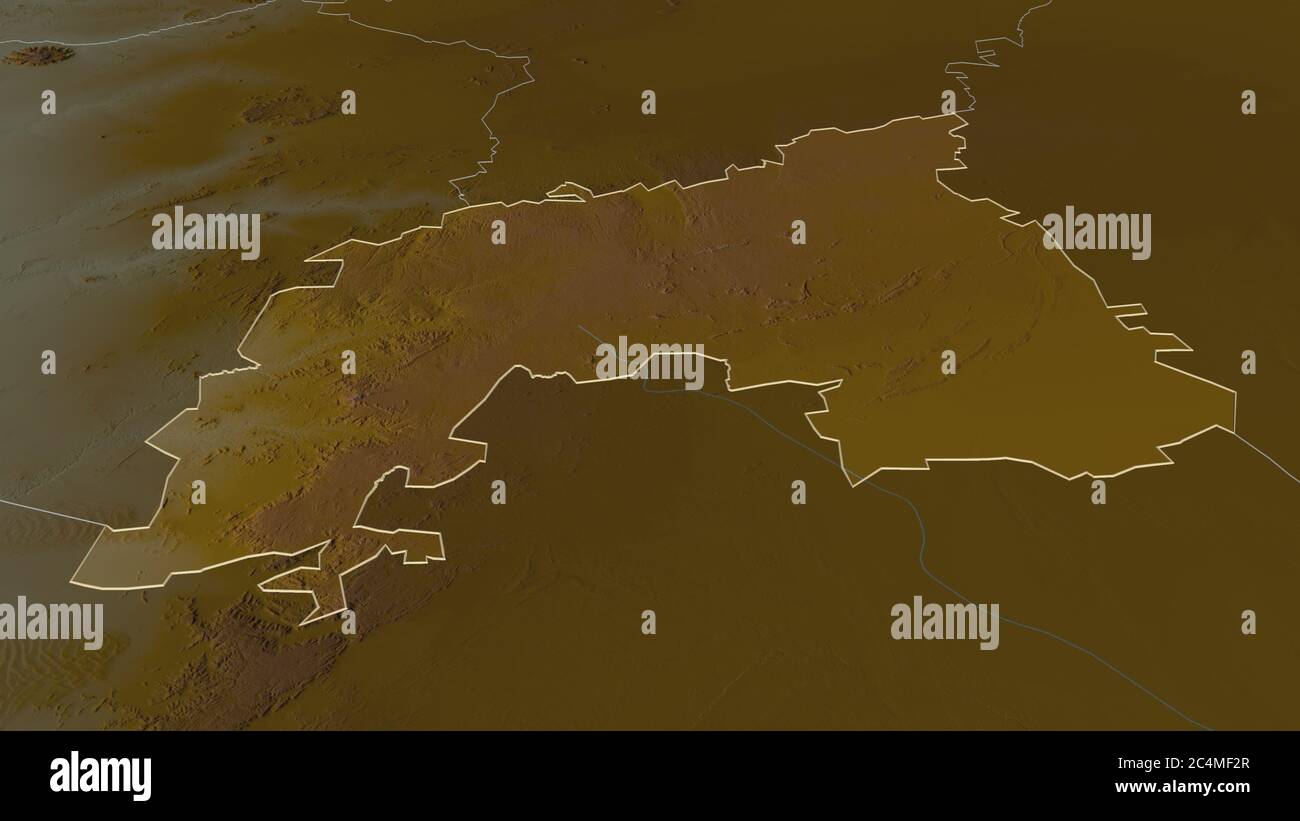 Zoom in on Khomas (region of Namibia) outlined. Oblique perspective ...