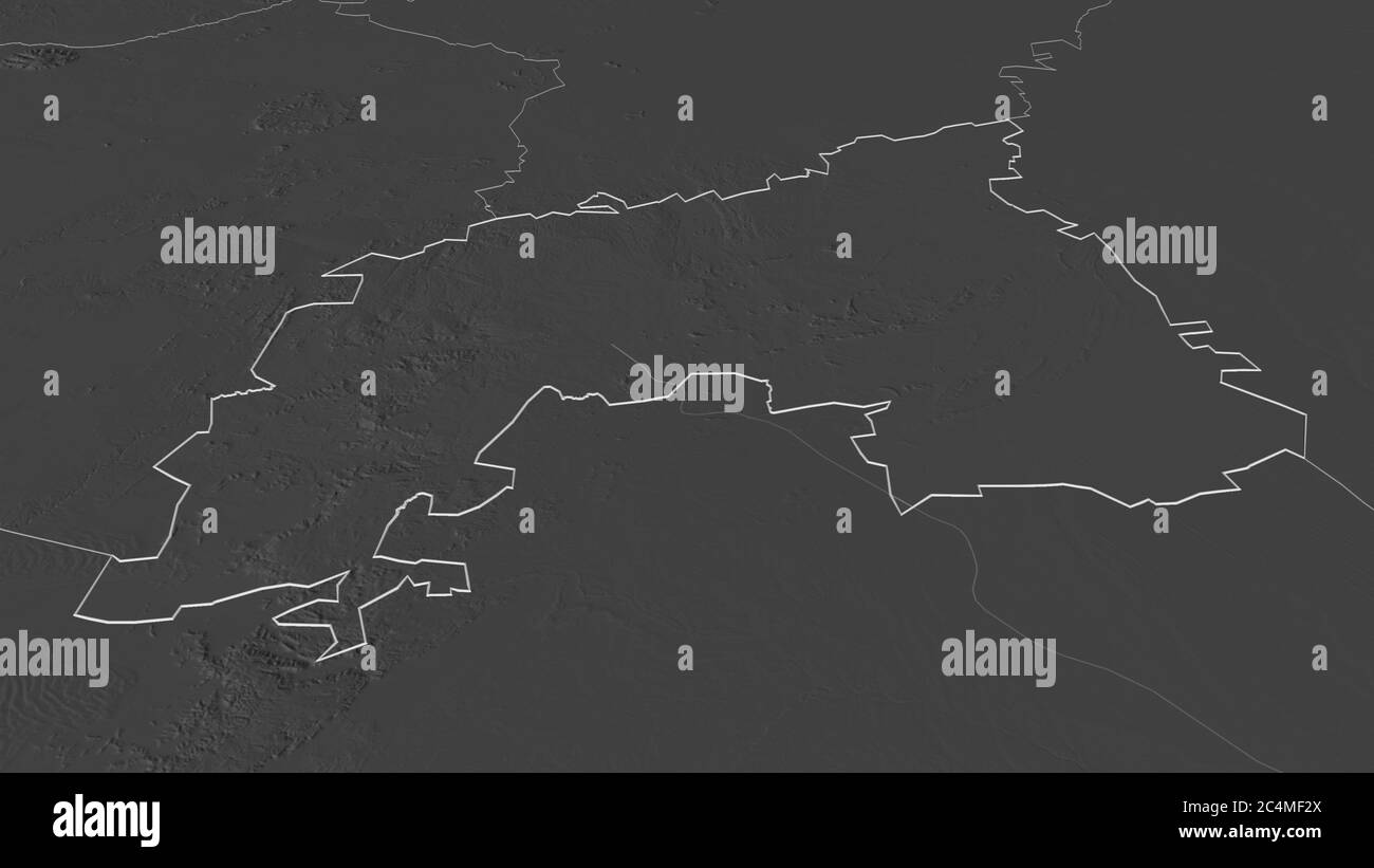 Zoom in on Khomas (region of Namibia) outlined. Oblique perspective ...