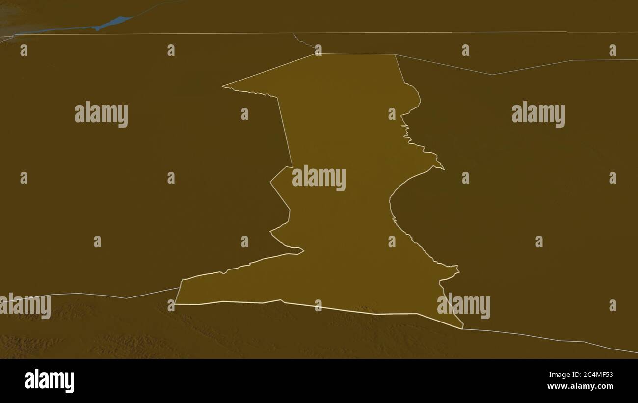 Zoom in on Oshana (region of Namibia) outlined. Oblique perspective ...