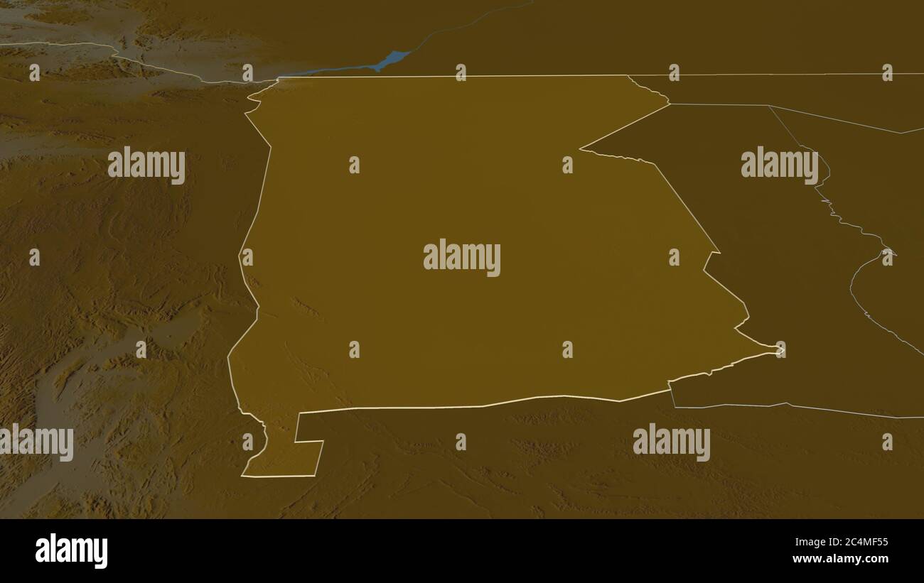 Zoom in on Omusati (region of Namibia) outlined. Oblique perspective ...