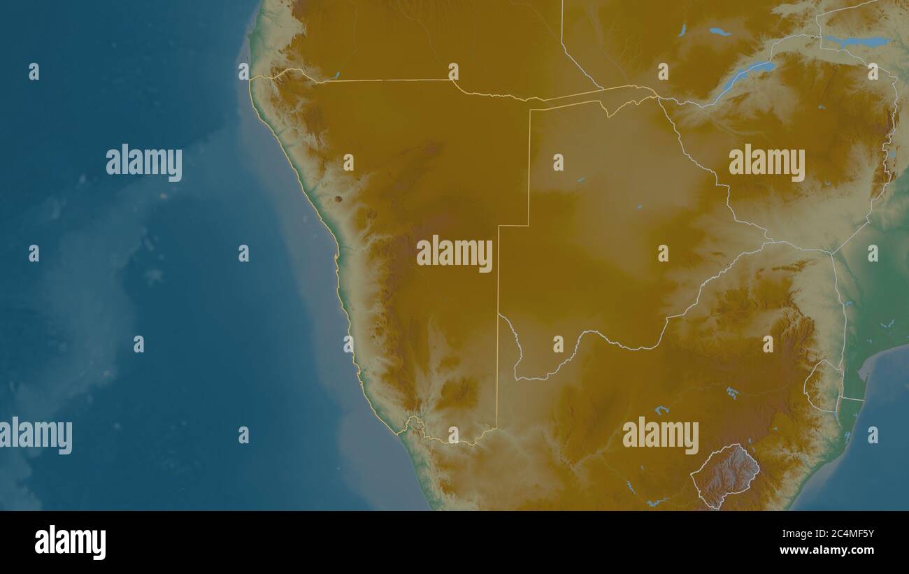 Outlined shape of the Namibia area. Topographic relief map with surface ...