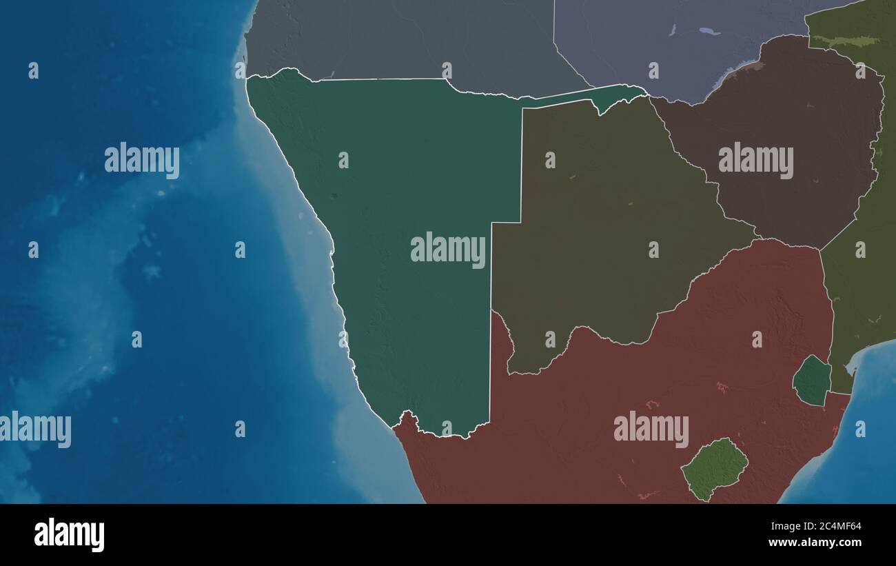 Outlined shape of the Namibia area. Colored and bumped map of the ...