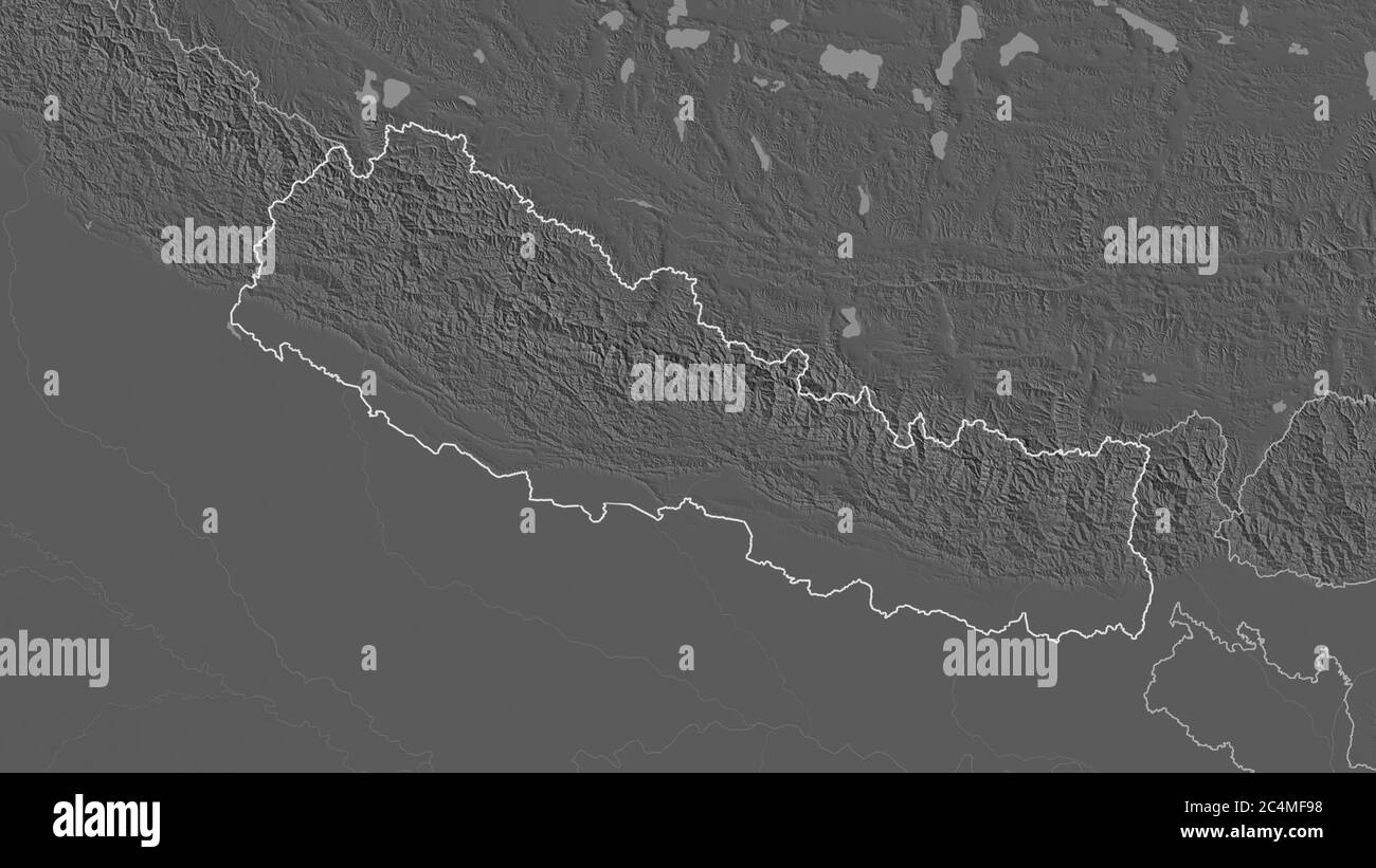 Outlined shape of the Nepal area. Bilevel elevation map with surface ...