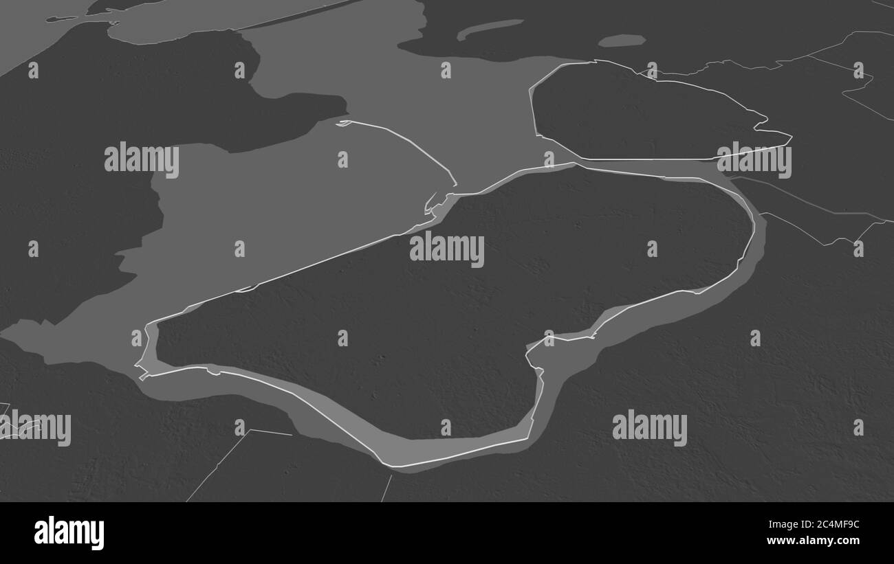 Zoom in on Flevoland (province of Netherlands) outlined. Oblique ...
