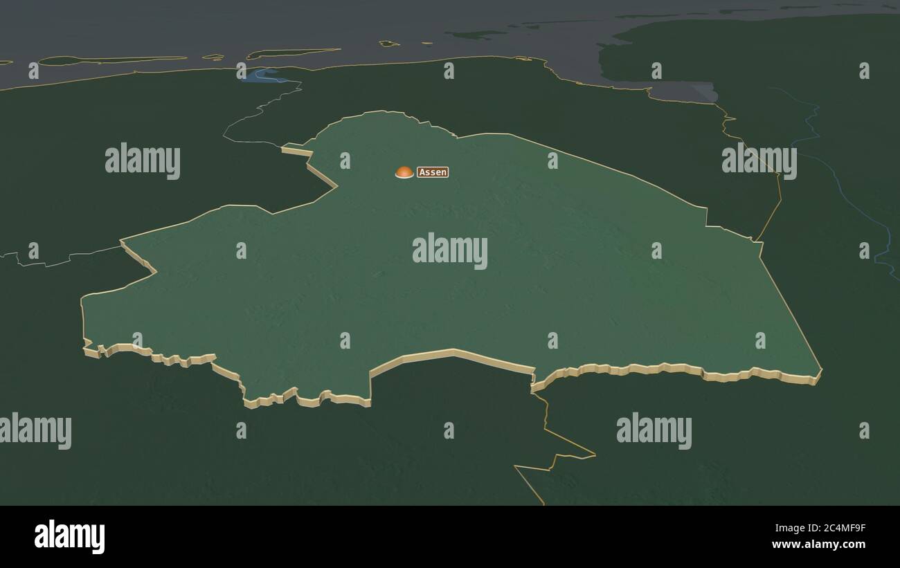 Zoom in on Drenthe (province of Netherlands) extruded. Oblique ...