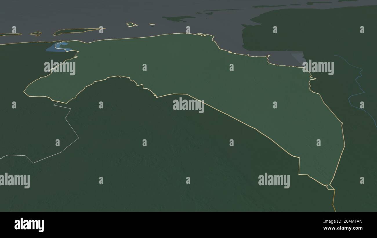 Zoom in on Groningen (province of Netherlands) outlined. Oblique ...