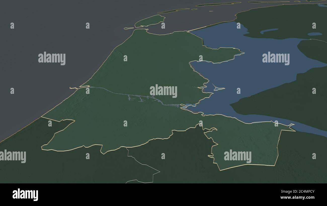 Zoom in on Noord-Holland (province of Netherlands) outlined. Oblique ...