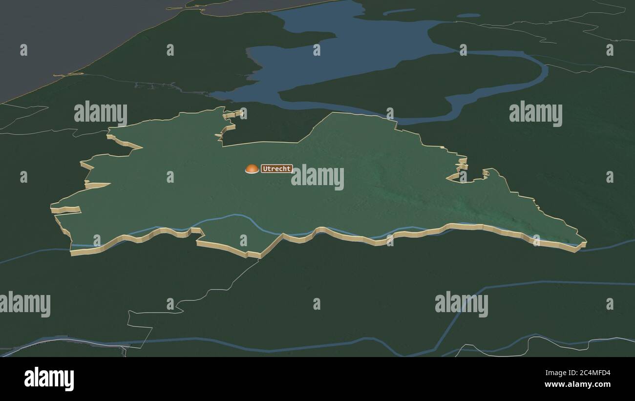 Zoom in on Utrecht (province of Netherlands) extruded. Oblique ...