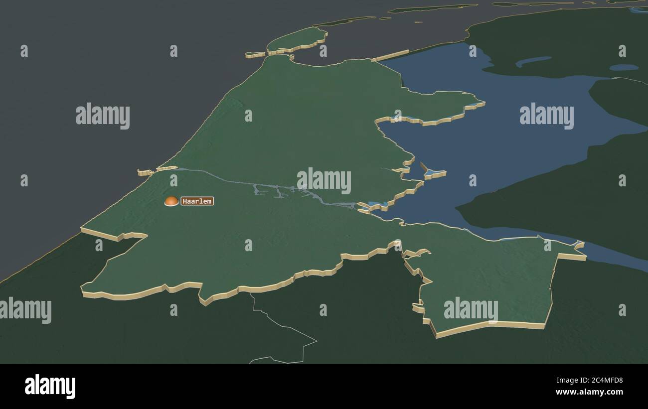 Zoom in on Noord-Holland (province of Netherlands) extruded. Oblique ...