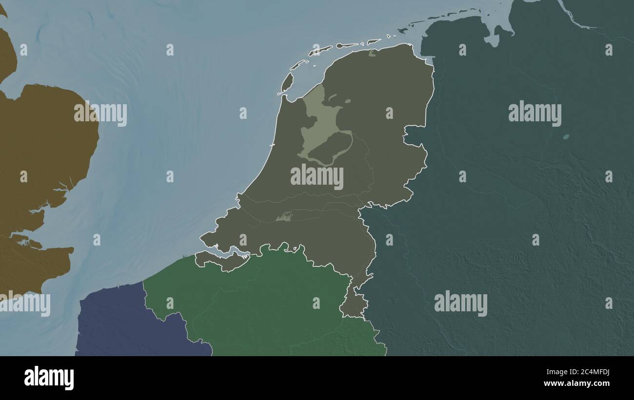 Outlined shape of the Netherlands area. Colored and bumped map of the ...