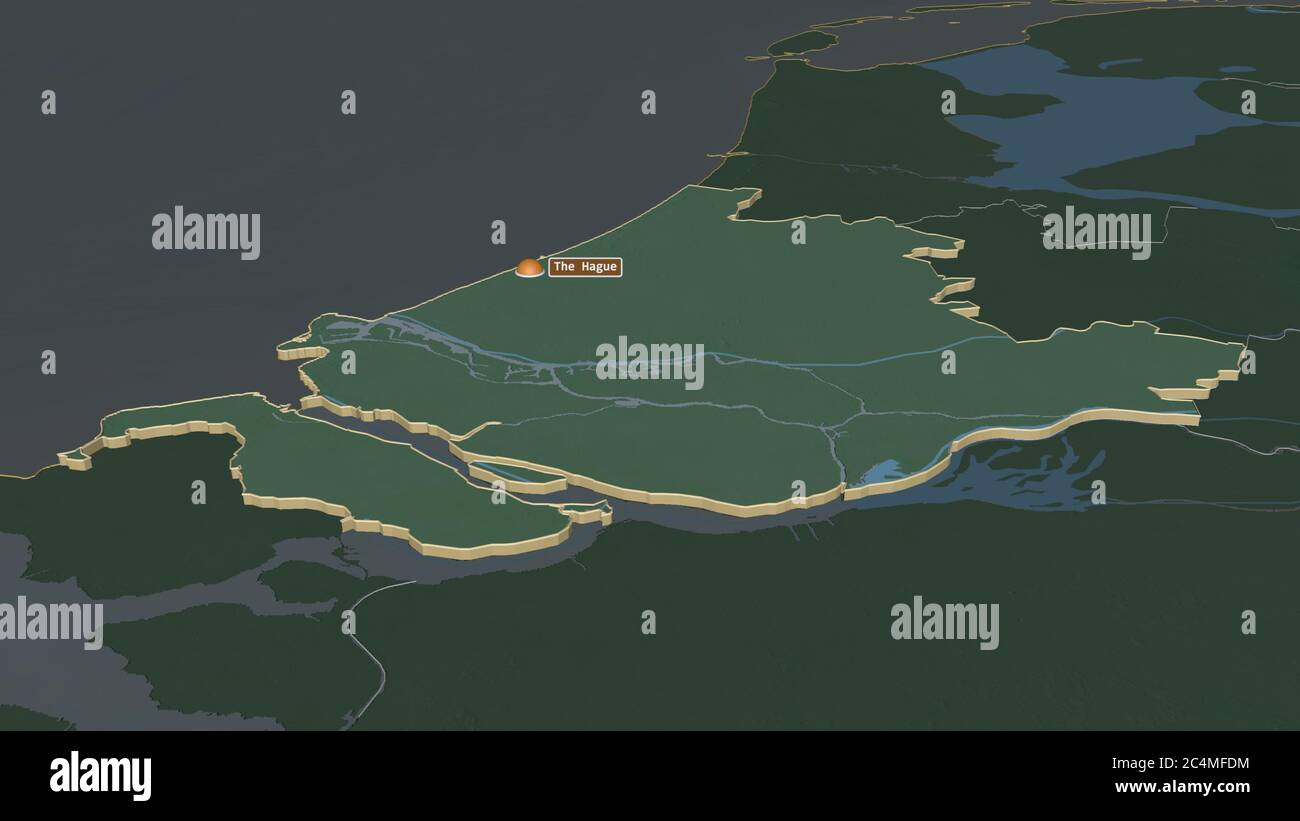 Zoom in on Zuid-Holland (province of Netherlands) extruded. Oblique ...