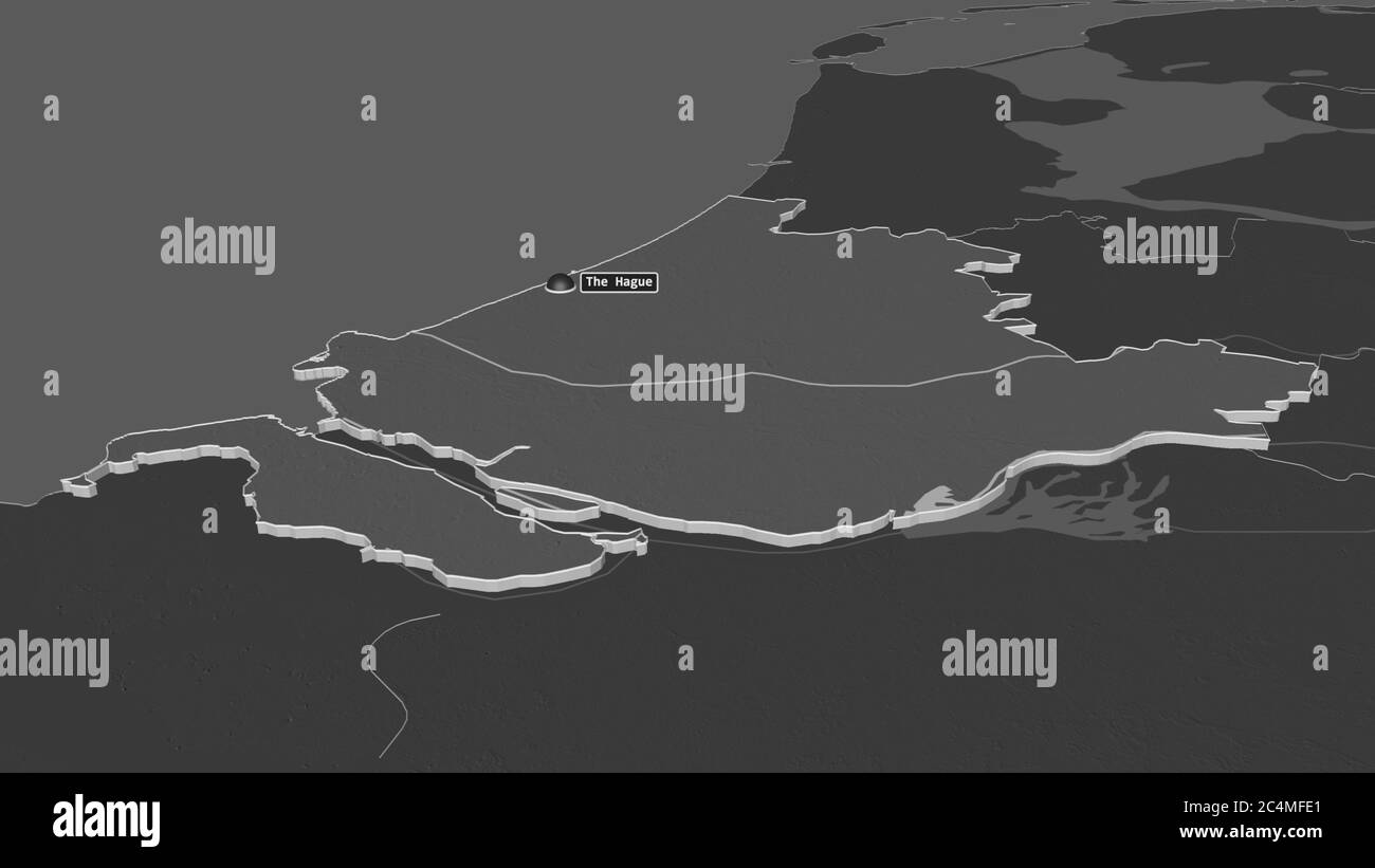 Zoom in on Zuid-Holland (province of Netherlands) extruded. Oblique ...