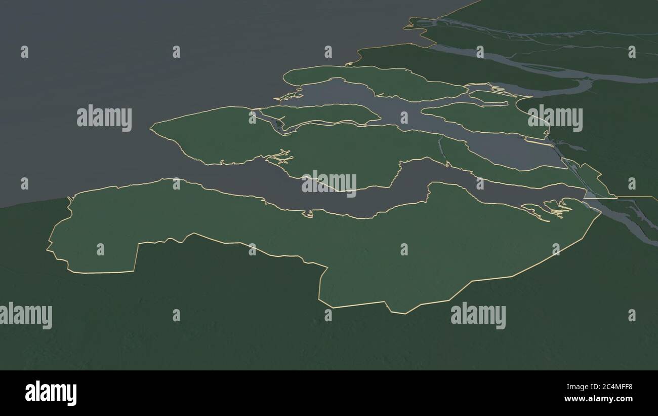 Zoom in on Zeeland (province of Netherlands) outlined. Oblique ...
