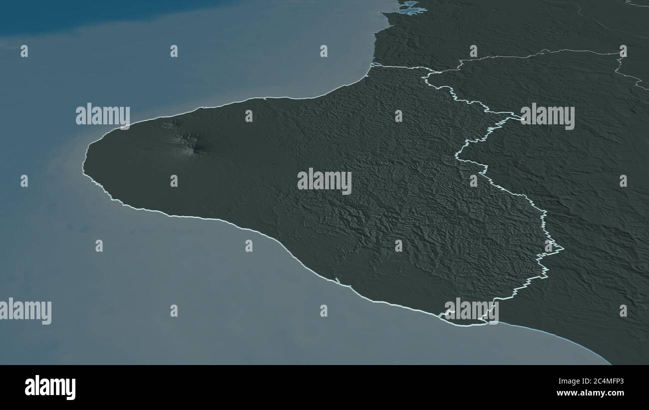 Zoom in on Taranaki (regional council of New Zealand) outlined. Oblique ...