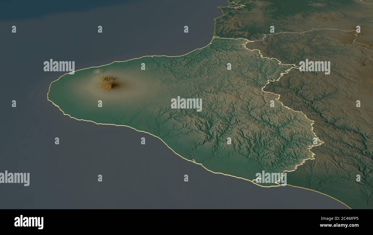 Zoom in on Taranaki (regional council of New Zealand) outlined. Oblique ...
