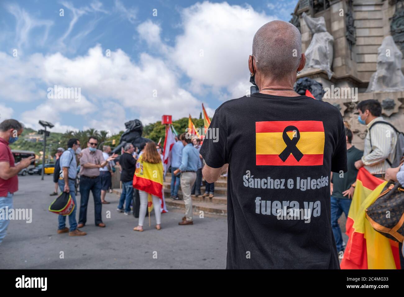 Barcelona, Spain. 27th June, 2020. A protester is seen wearing a T ...