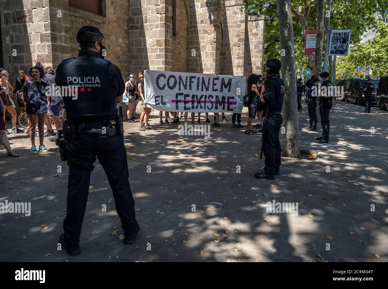 Barcelona, Spain. 27th June, 2020. Catalan police officers cordon off a ...