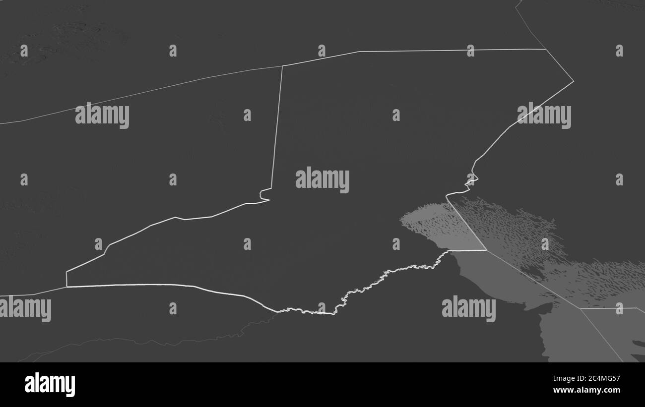 Zoom in on Diffa (department of Niger) outlined. Oblique perspective ...
