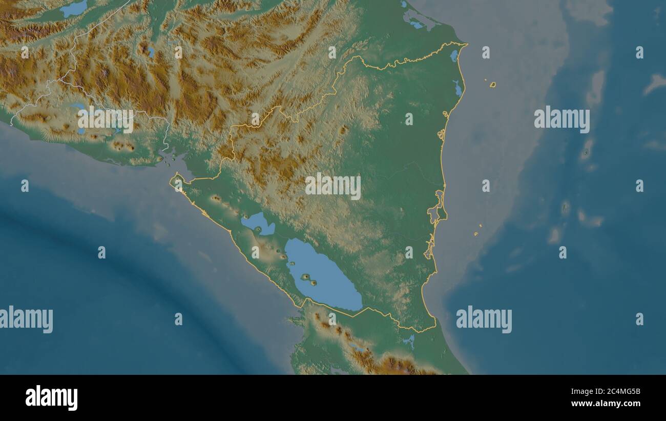 Outlined shape of the Nicaragua area. Topographic relief map with ...