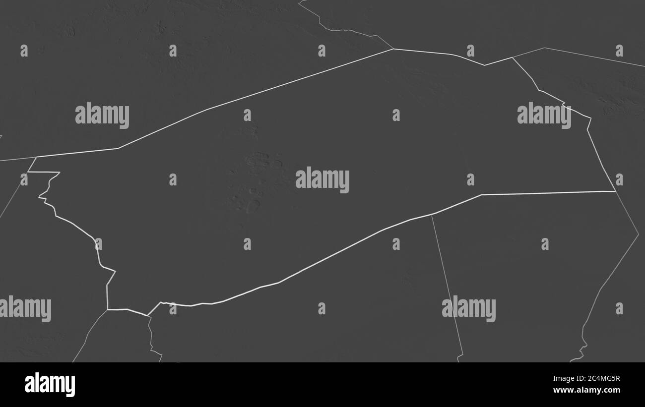 Zoom in on Agadez (department of Niger) outlined. Oblique perspective ...