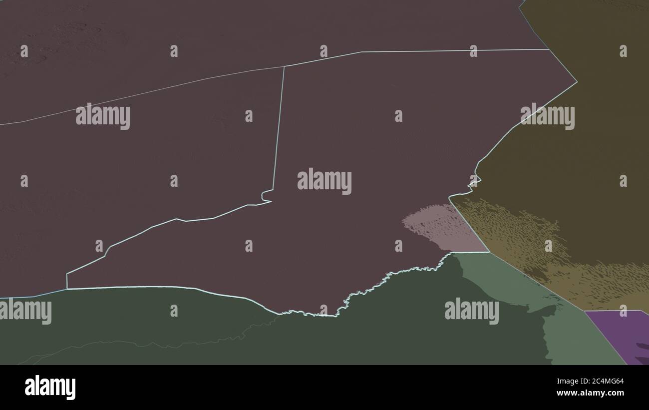 Zoom in on Diffa (department of Niger) outlined. Oblique perspective ...
