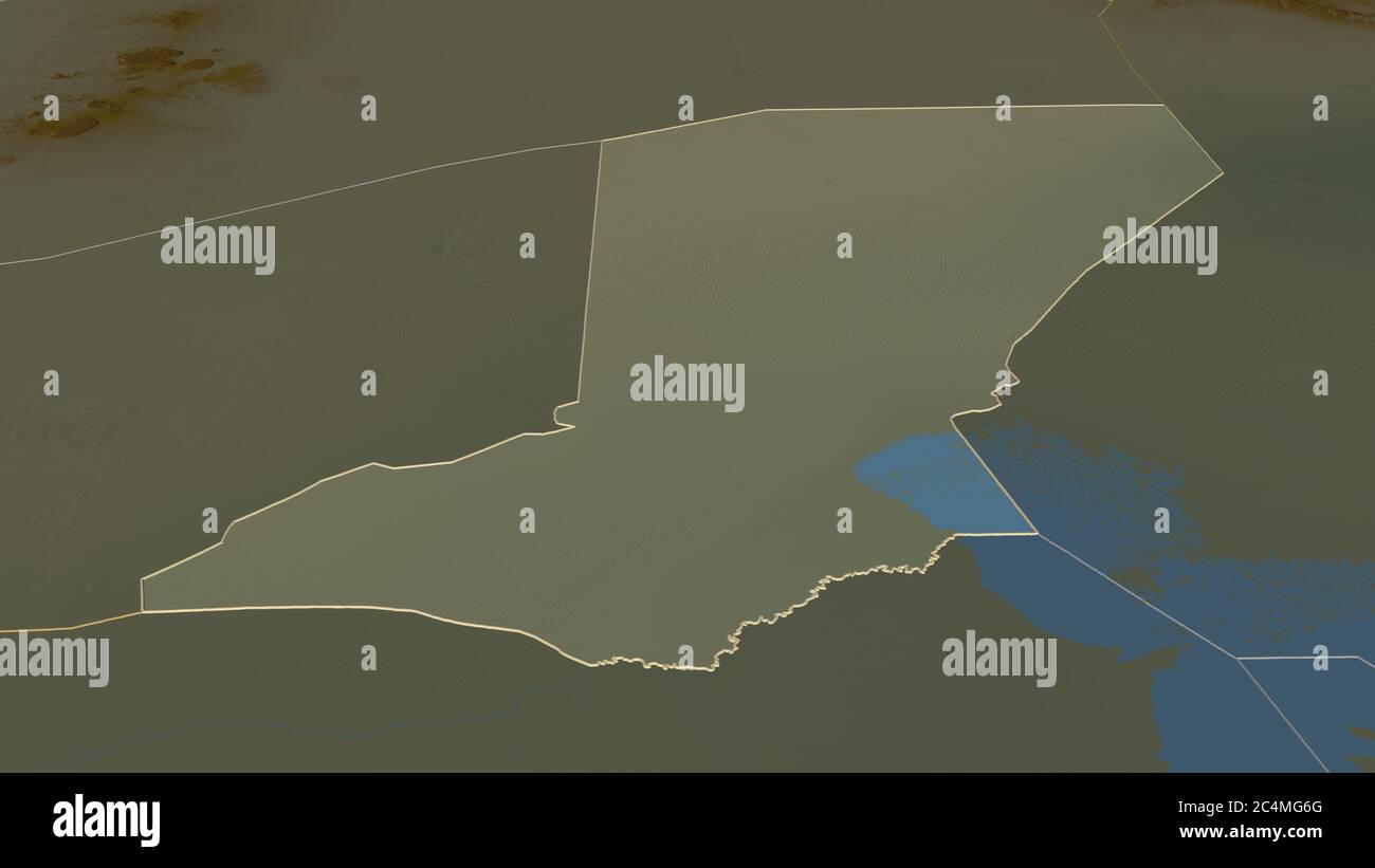 Zoom in on Diffa (department of Niger) outlined. Oblique perspective ...