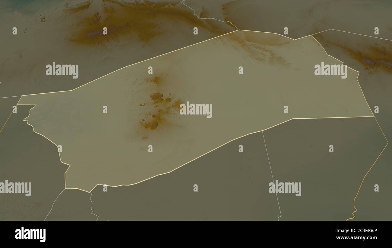 Zoom in on Agadez (department of Niger) outlined. Oblique perspective ...