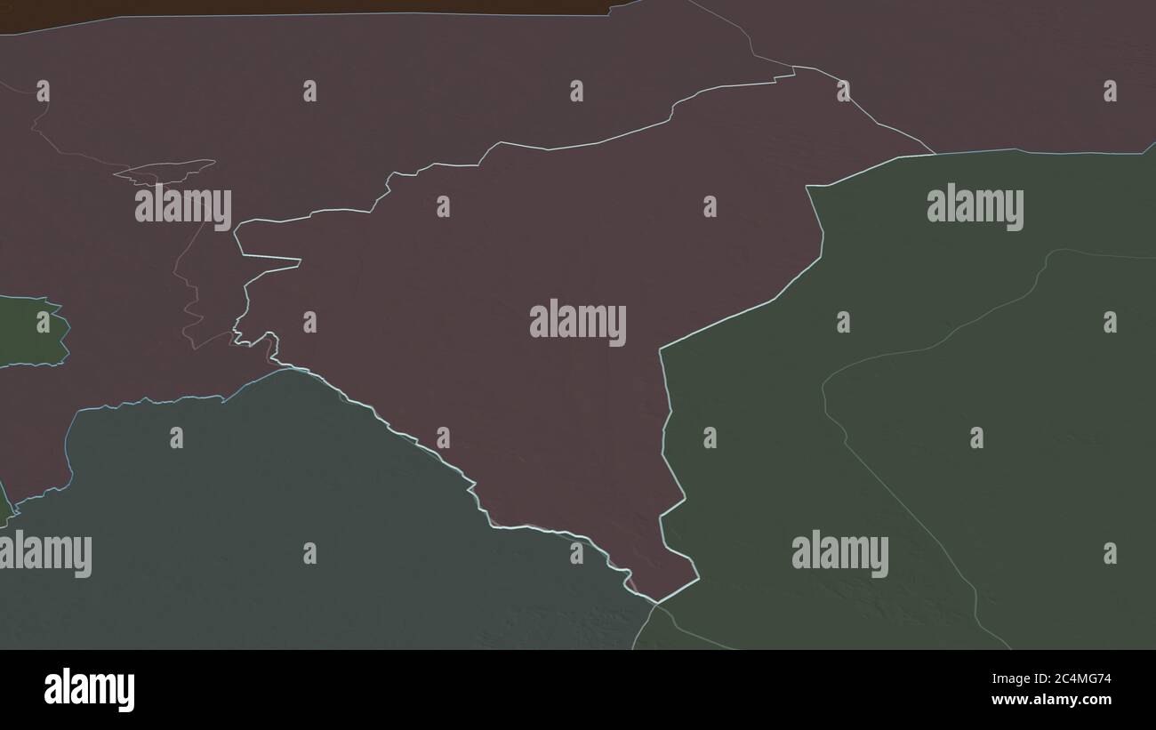 Zoom in on Dosso (department of Niger) outlined. Oblique perspective ...
