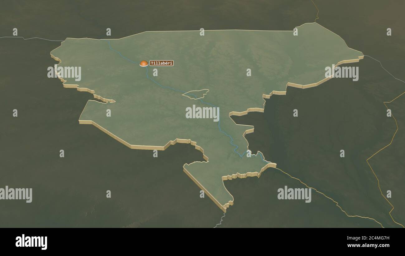 Zoom in on Tillabéry (department of Niger) extruded. Oblique ...