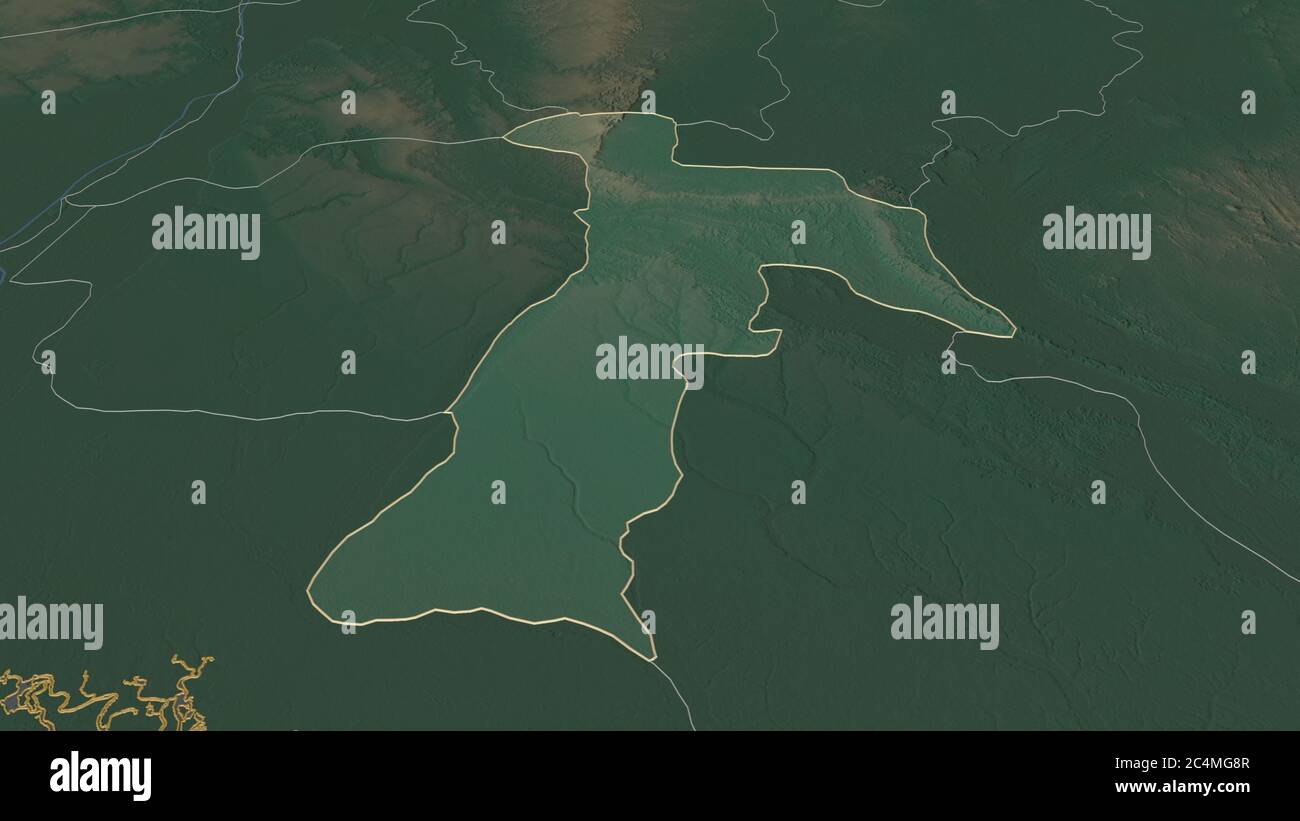 Zoom in on Abia (state of Nigeria) outlined. Oblique perspective ...