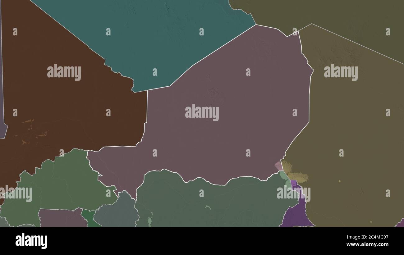 Outlined shape of the Niger area. Colored and bumped map of the ...