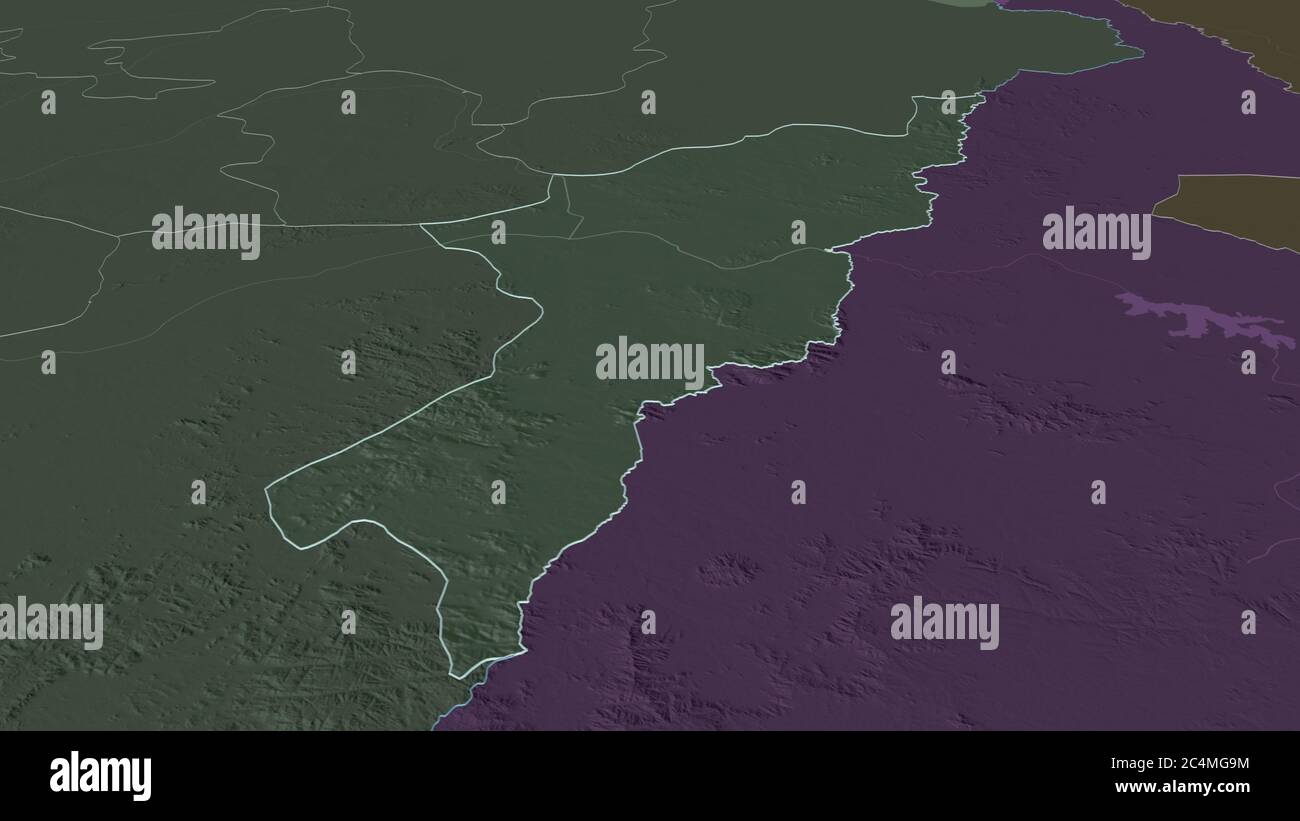 Zoom in on Adamawa (state of Nigeria) outlined. Oblique perspective ...