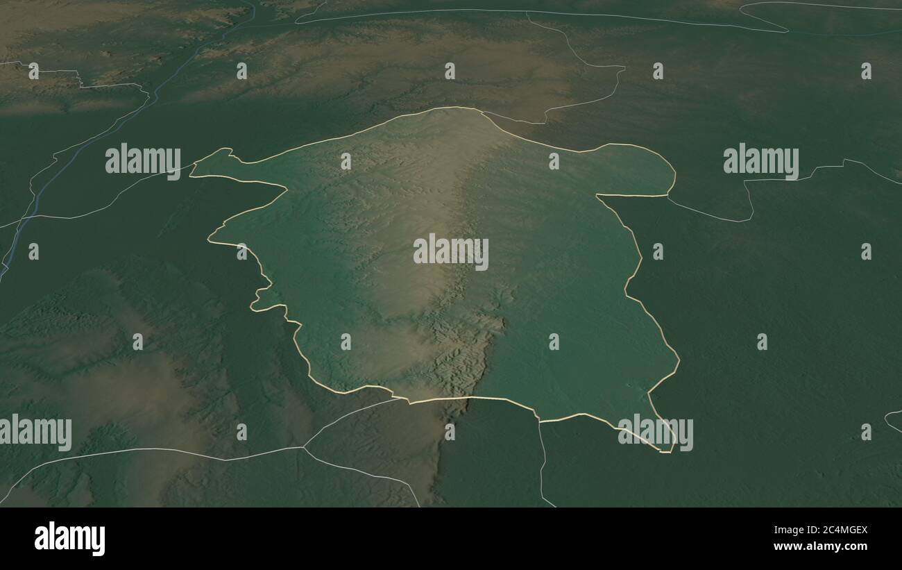 Zoom in on Enugu (state of Nigeria) outlined. Oblique perspective ...
