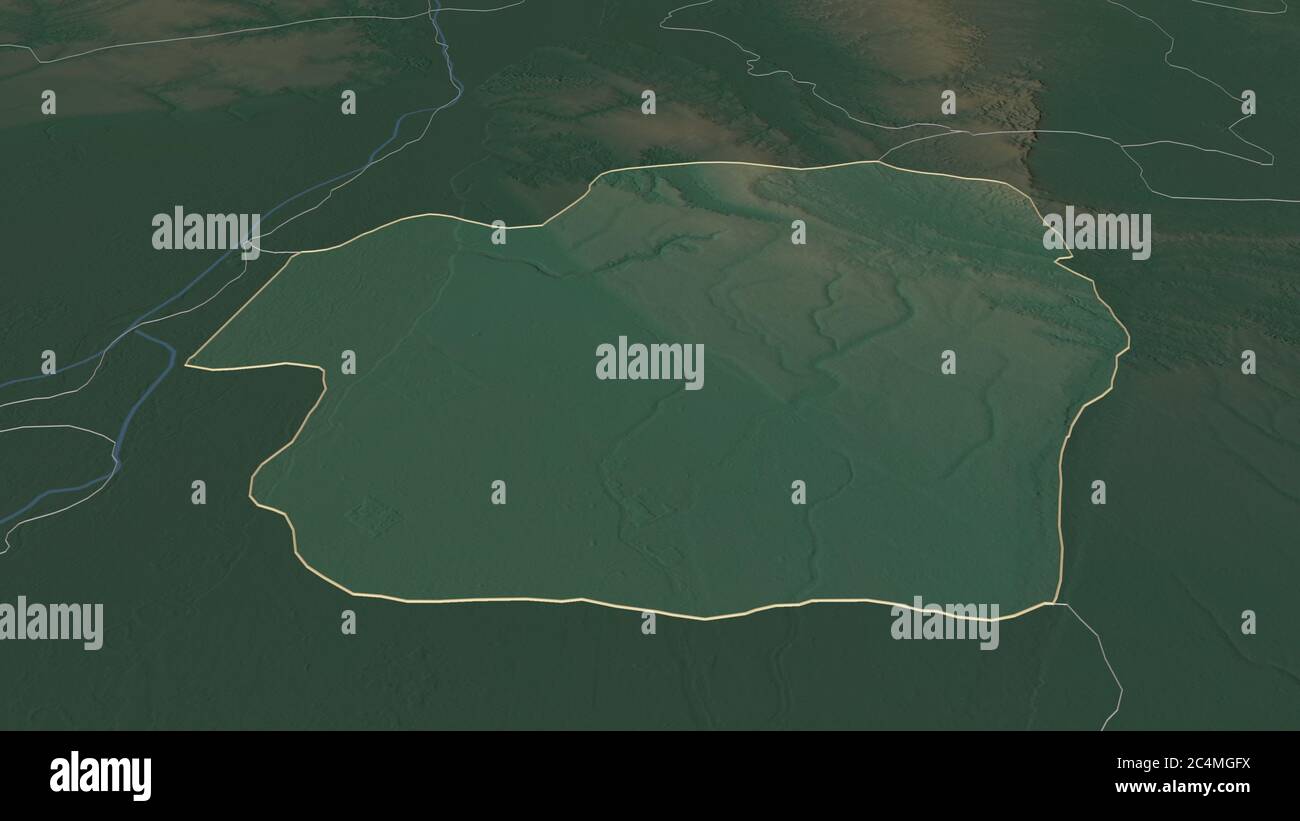 Zoom in on Imo (state of Nigeria) outlined. Oblique perspective ...