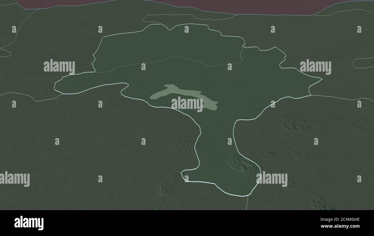 Zoom in on Kano (state of Nigeria) outlined. Oblique perspective ...