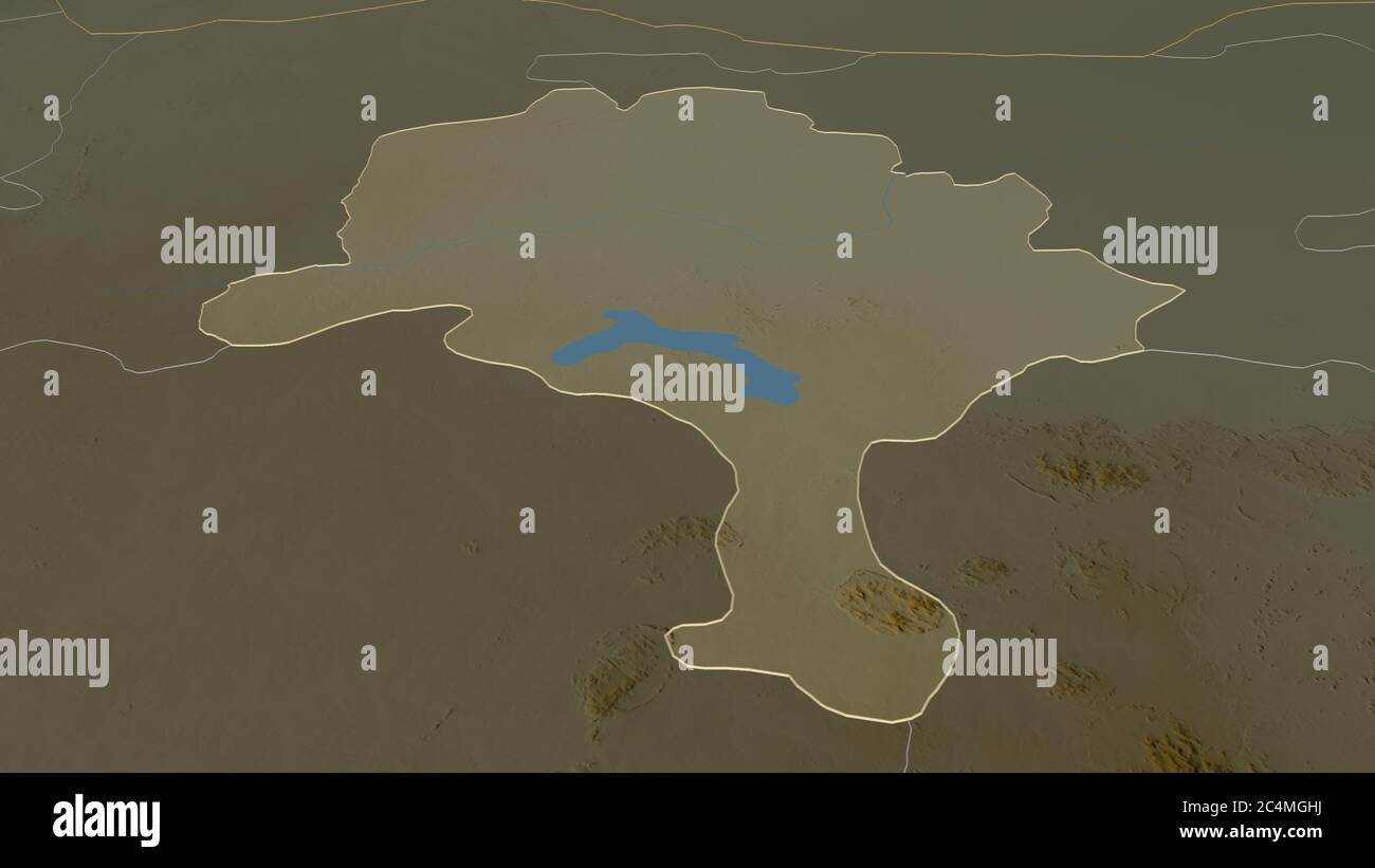 Zoom in on Kano (state of Nigeria) outlined. Oblique perspective ...