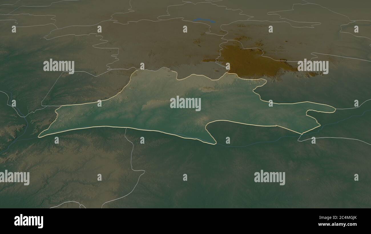 Zoom in on Nassarawa (state of Nigeria) outlined. Oblique perspective ...