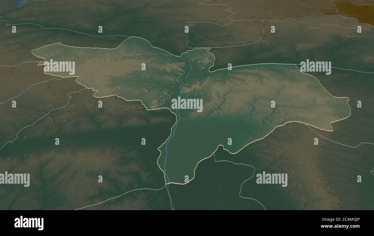 Zoom in on Kogi (state of Nigeria) outlined. Oblique perspective ...